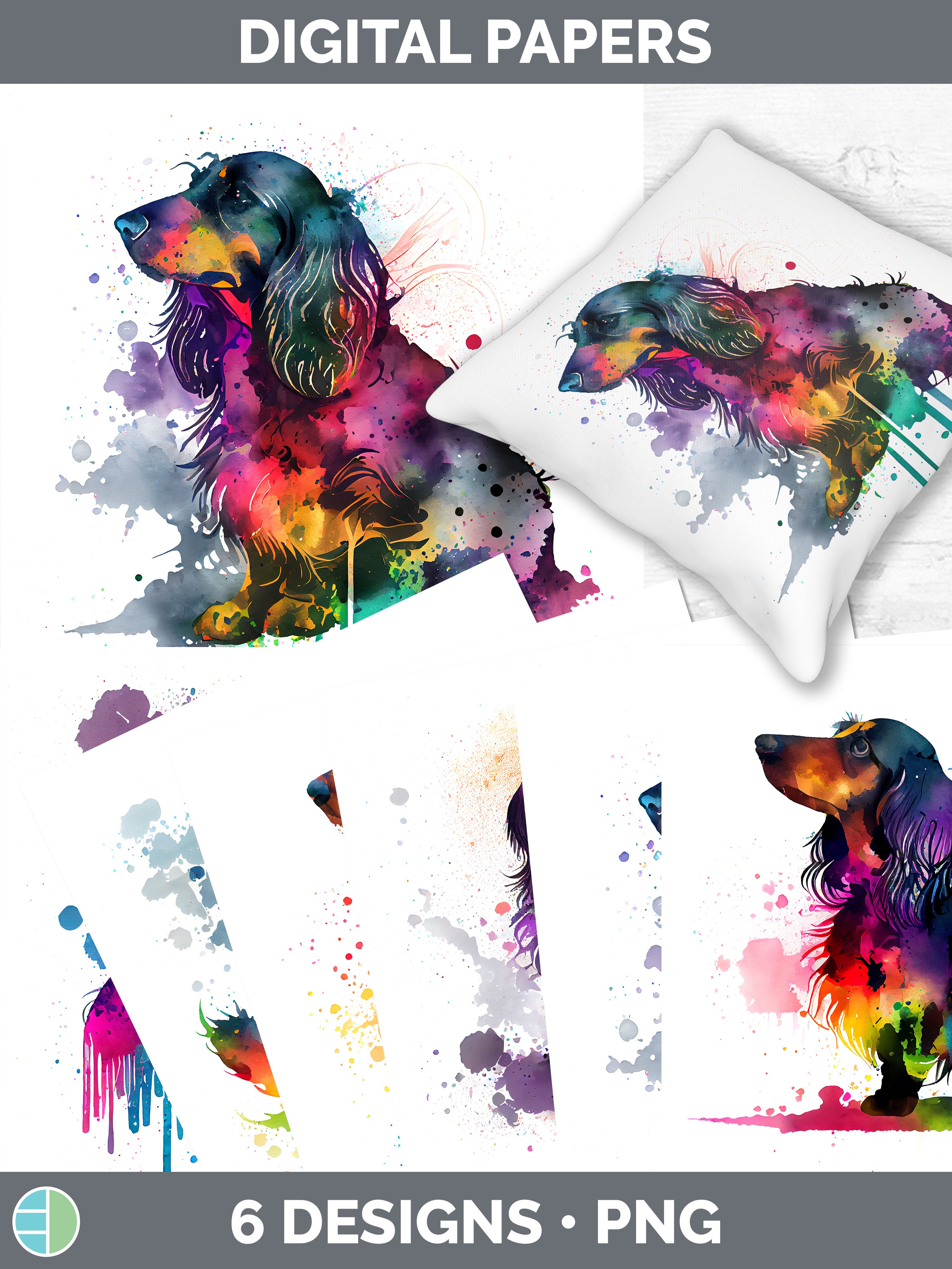 Rainbow Long-haired Dachshund Dog Paper Backgrounds | Digita