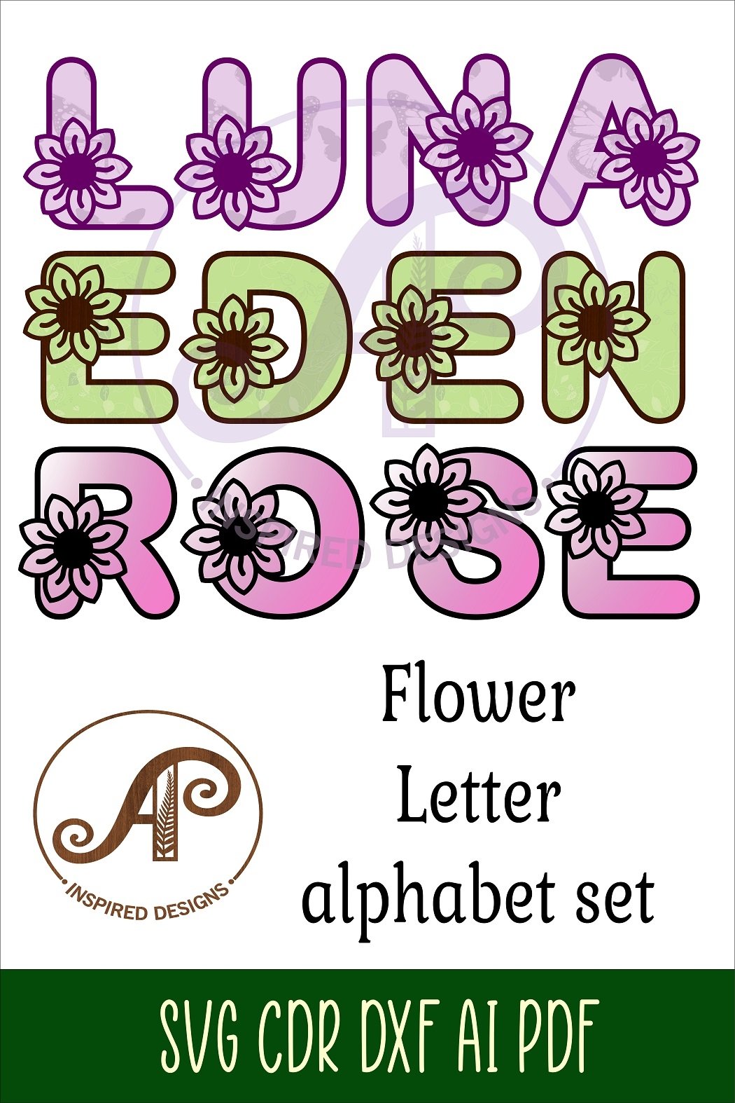 Flower alphabet set. 2 layer 43 flower letters.