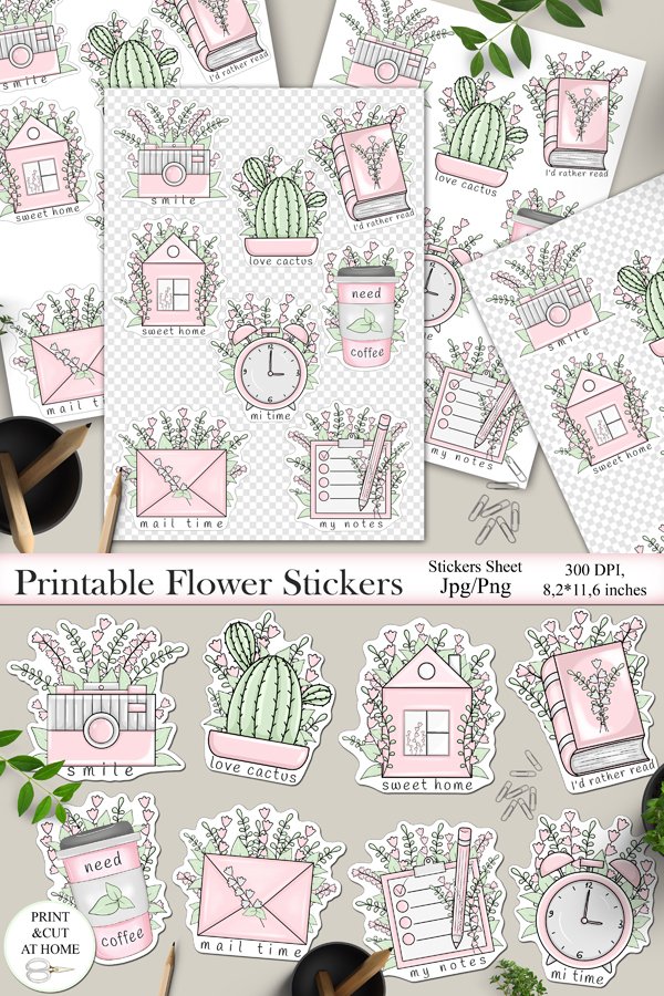 Stickers Bundle PNG |Printable Flower Stickers (1666593)