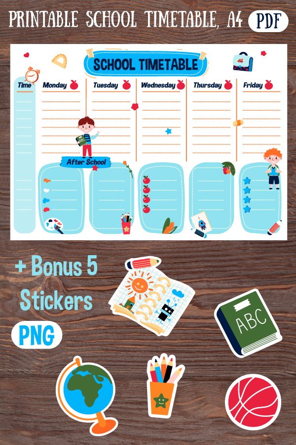 Planner Boy PDF, School Timetable, Back to School, (1311476)