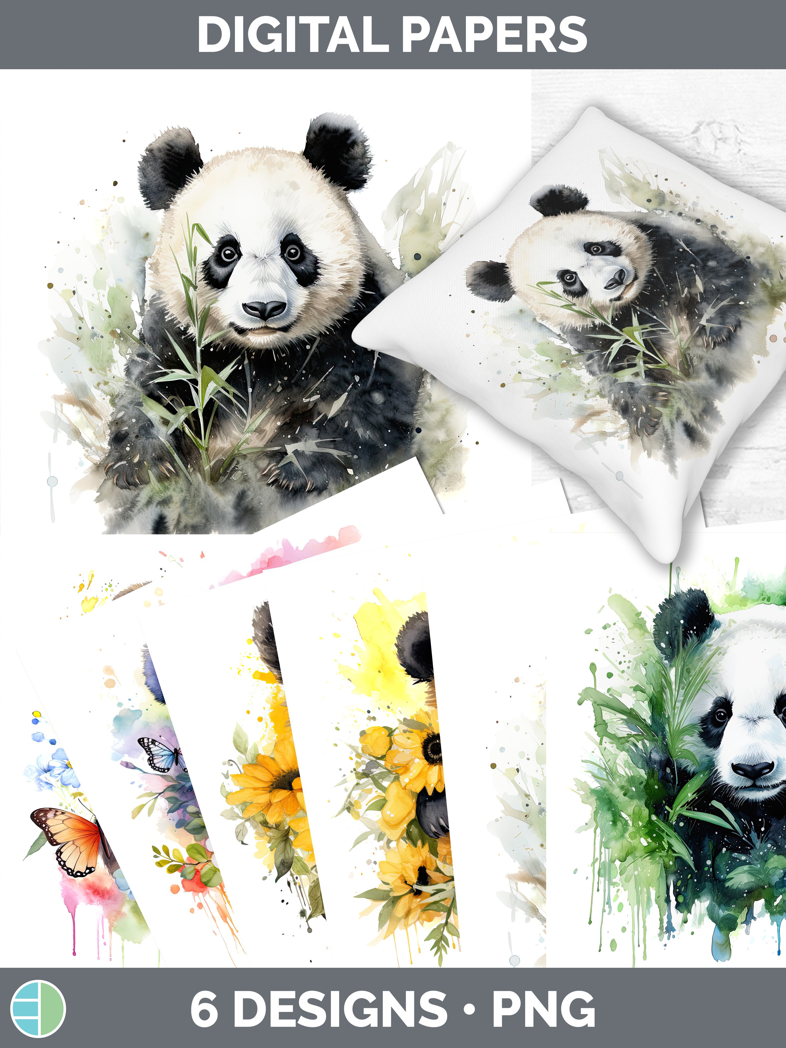 Pretty Panda Bear Paper Backgrounds | Bundle Digital Scrapbo