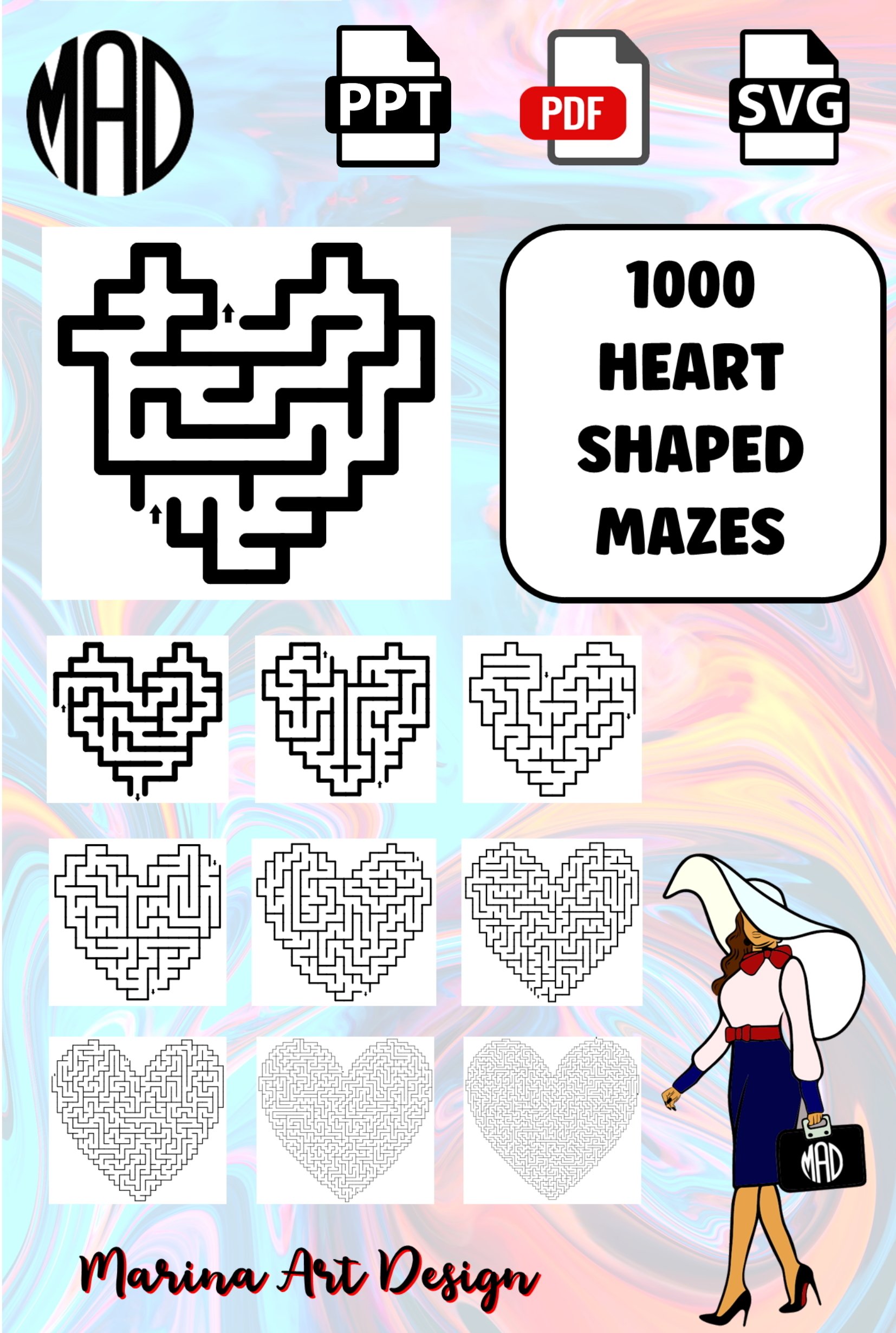 Computer generated heart shaped mazes
