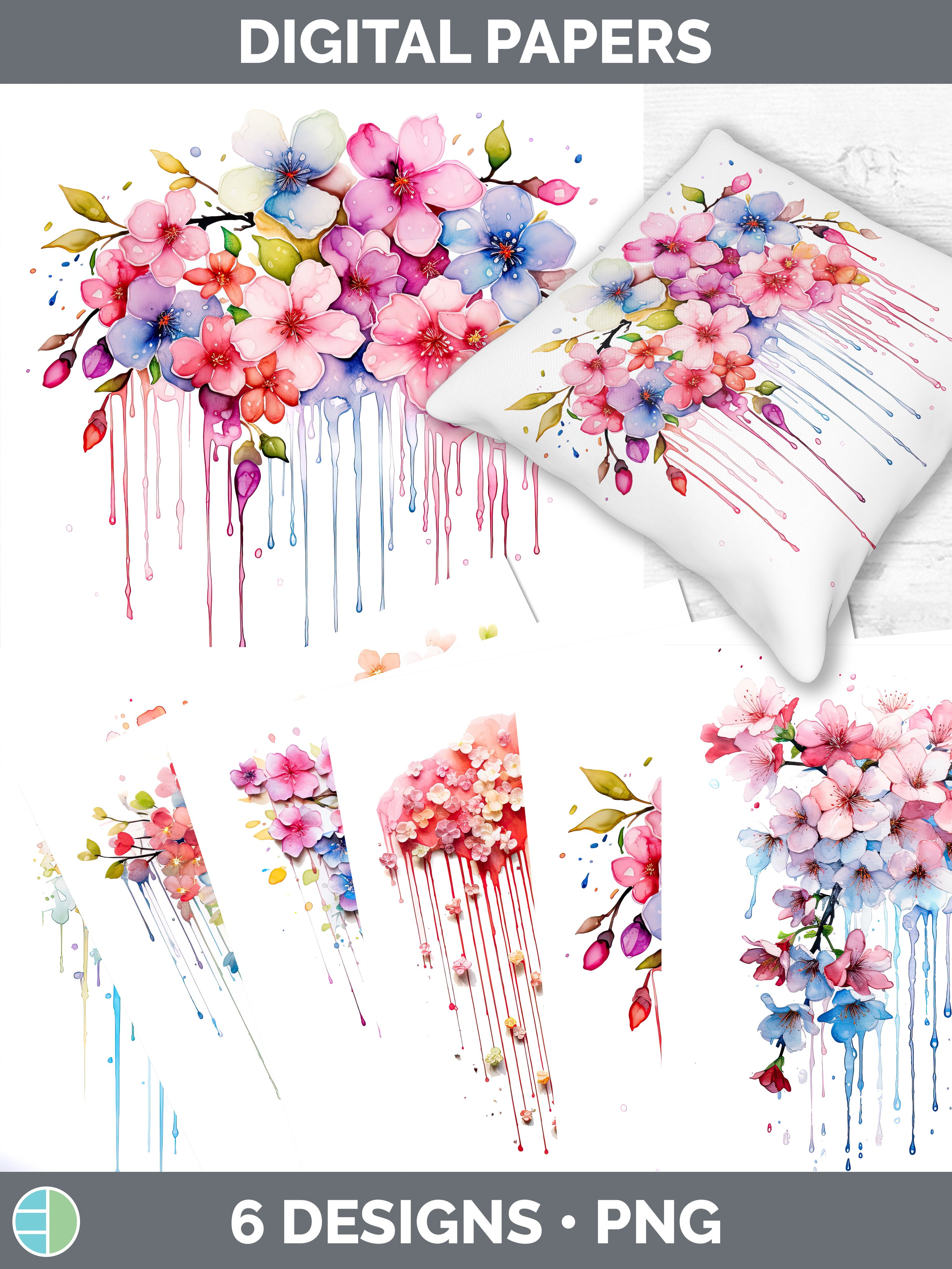 Splat Rainbow Cherry Blossom Flowers Paper Backgrounds | Dig