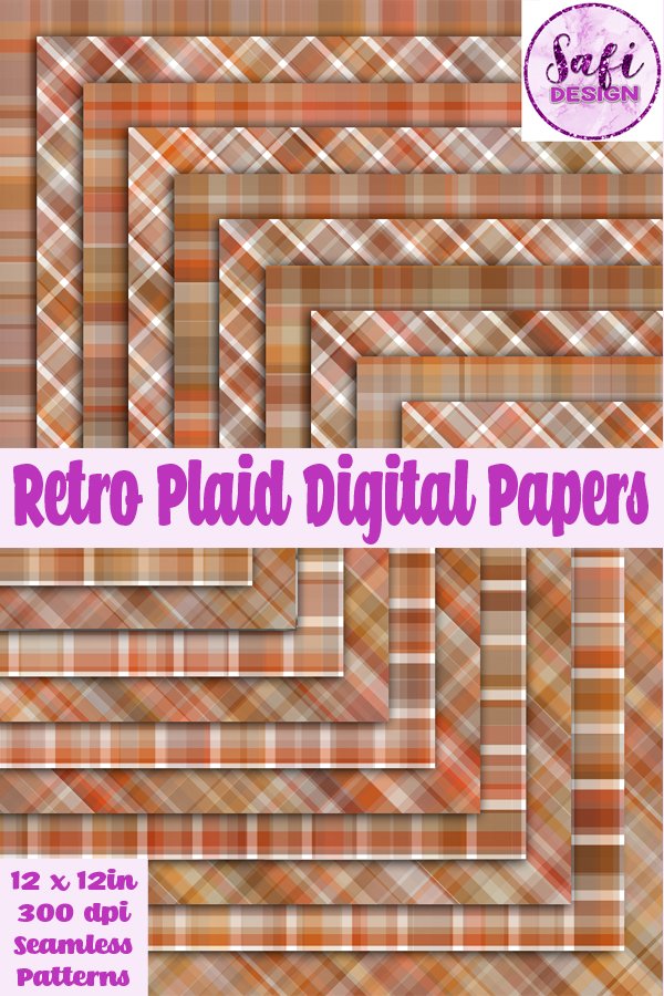 Digital Papers - Brown and Orange Retro Plaid