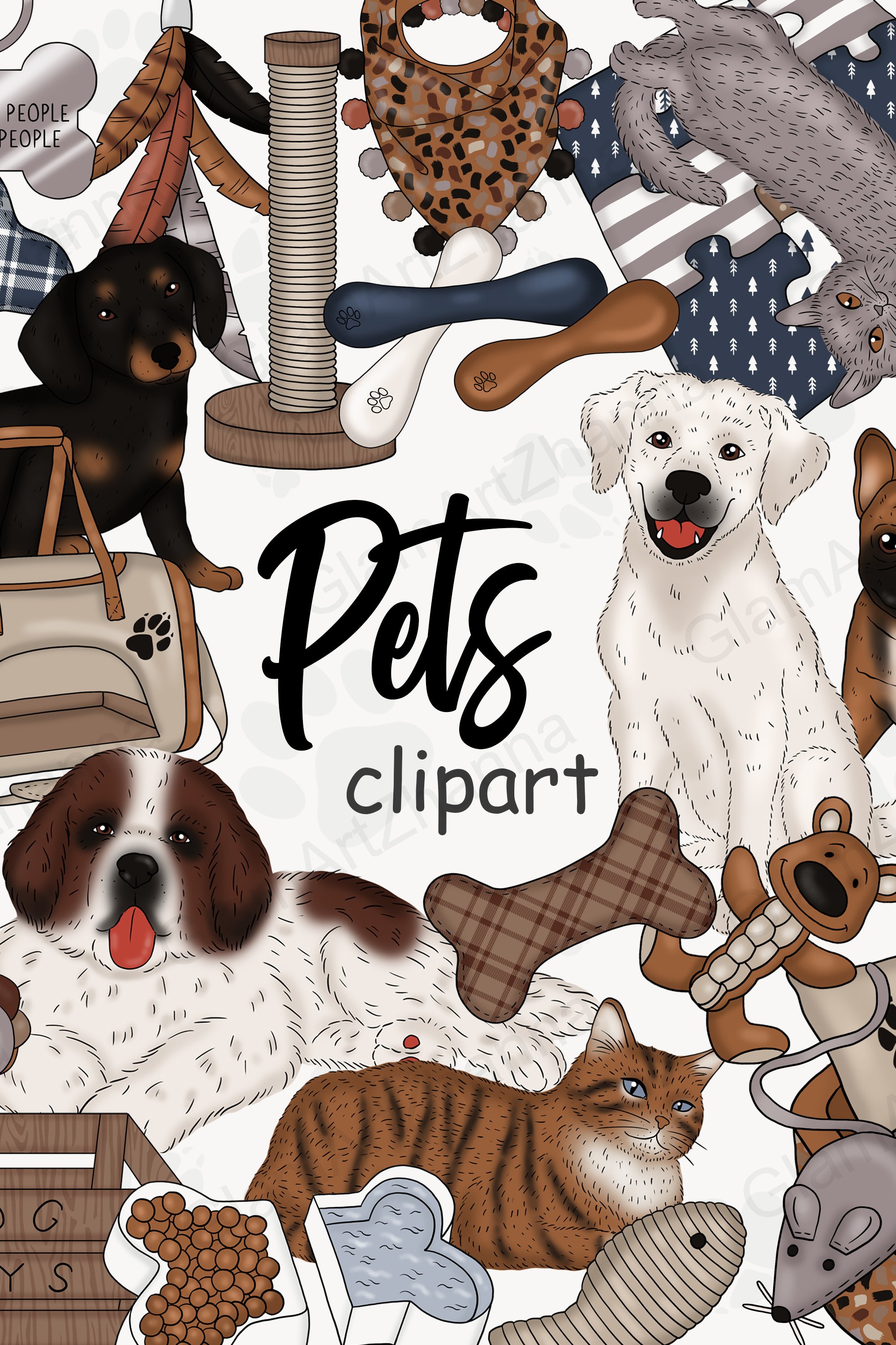 Pets CLIPART Cat Dog Animal Puppies Stickers - PNG files