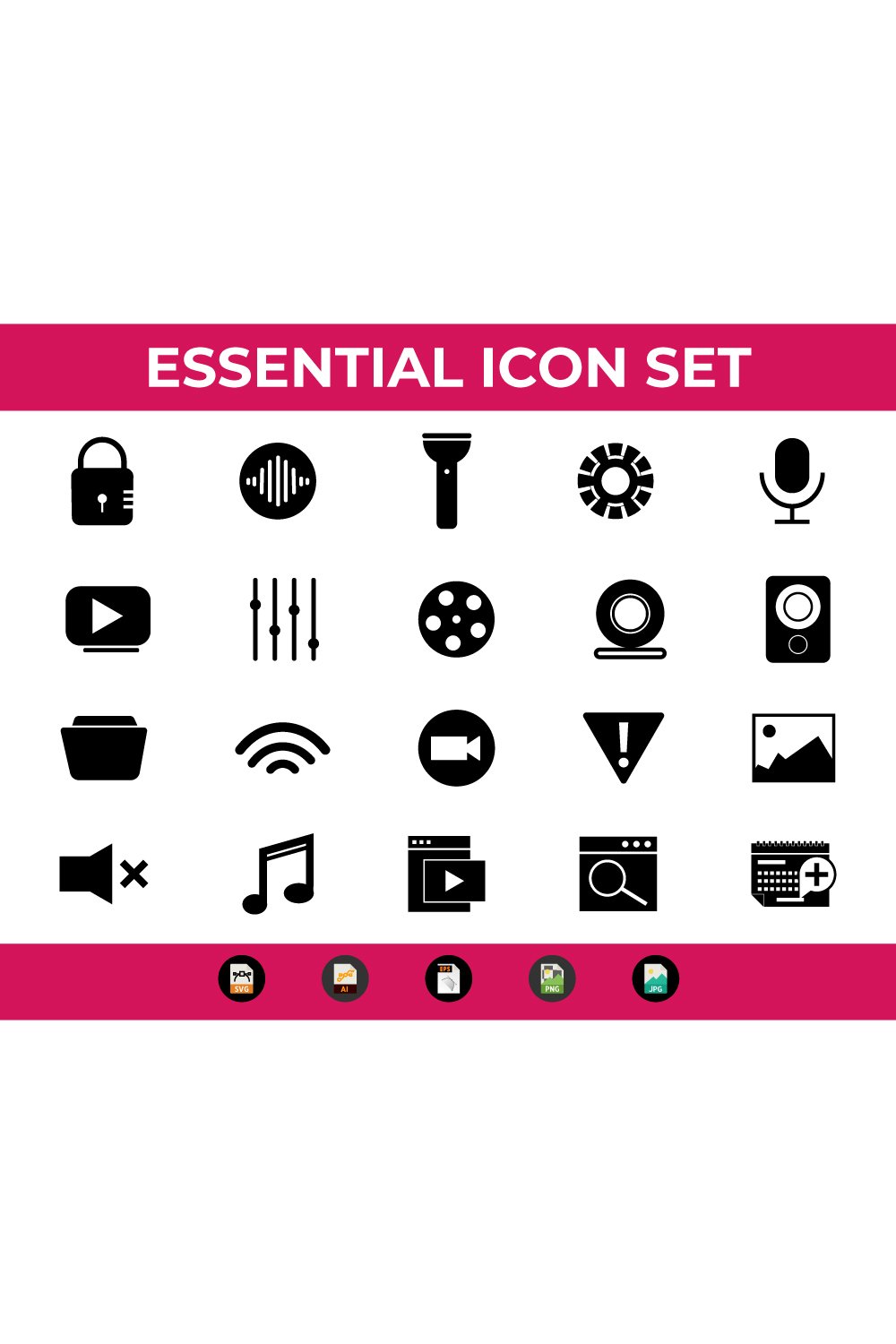 30 Flat Essential Icon Pack Vector Illustrations (2204717)
