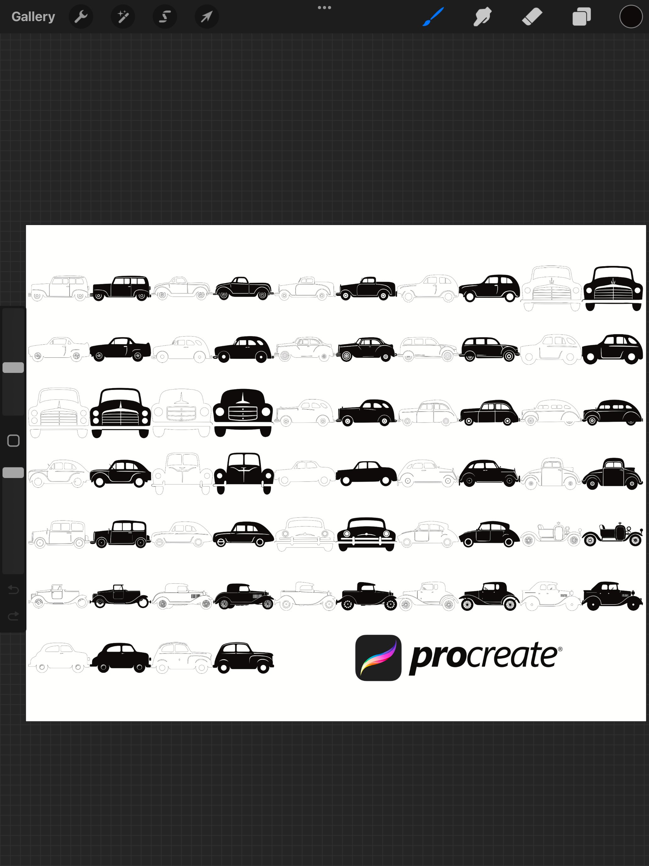 Cars Outlines & Silhouettes Set 3 Procreate Brush Stamps, 64