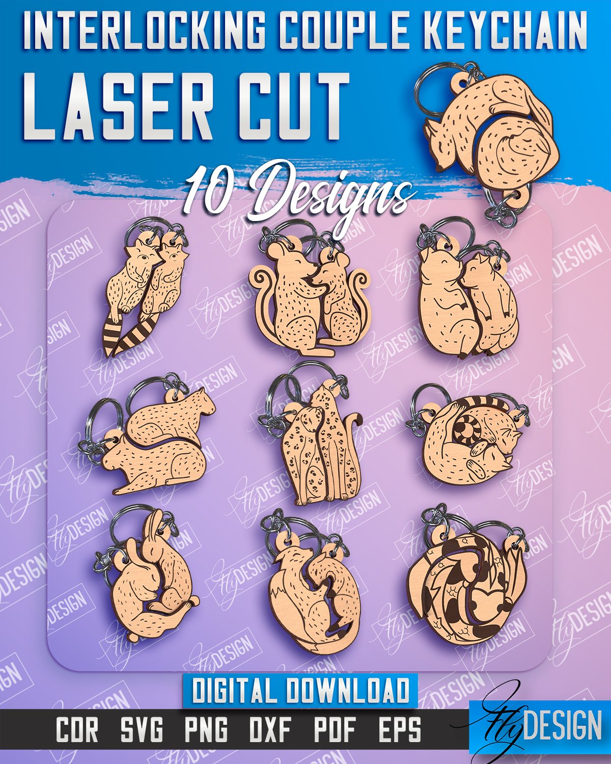 Interlocking Couple Keychain Laser Cut | Animals (3755244)