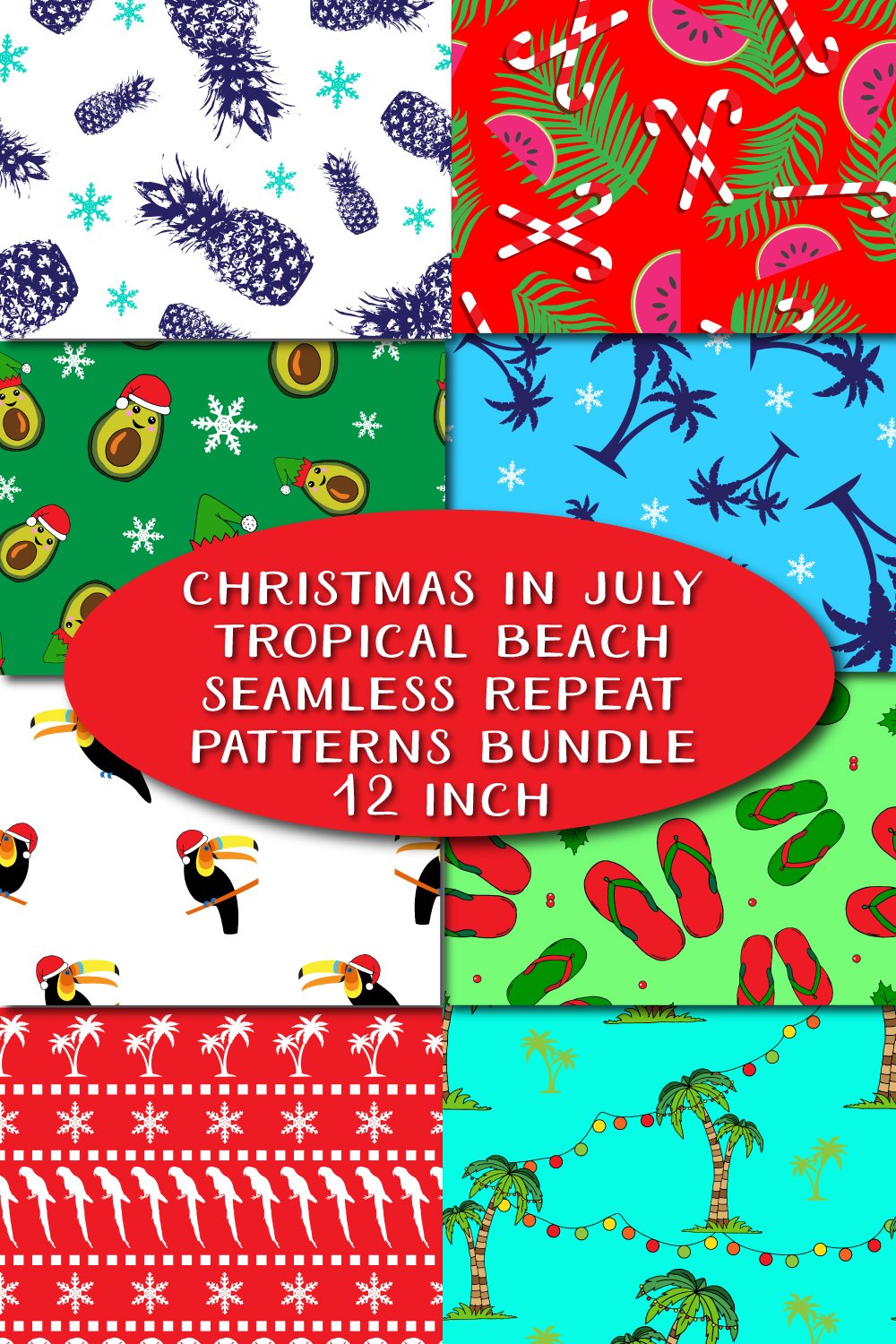 Christmas in July Tropical Seamless Beach Patterns Bundle