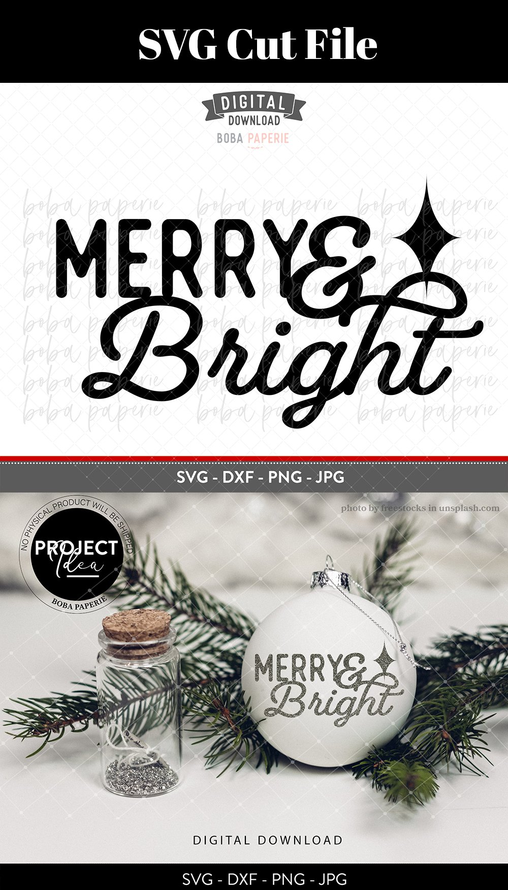 Merry & Bright Ornament SVG| Christmas Ornament svg