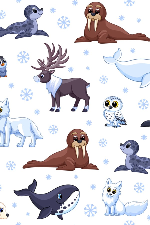 Arctic animals pattern. Antarctic wildlife, children north n
