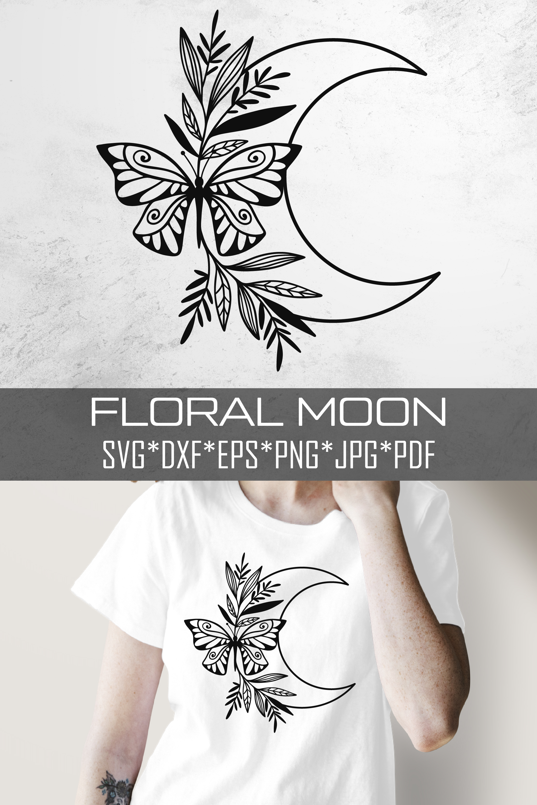 Butterfly Moon SVG Cut File. Magic Moon Celestial PNG.