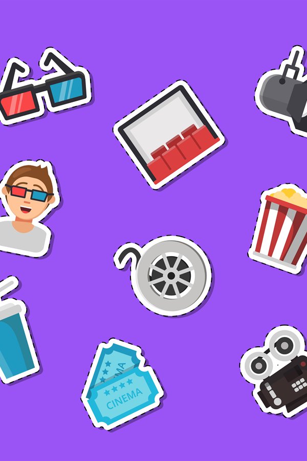 Vector flat cinema icons stickers set illustration