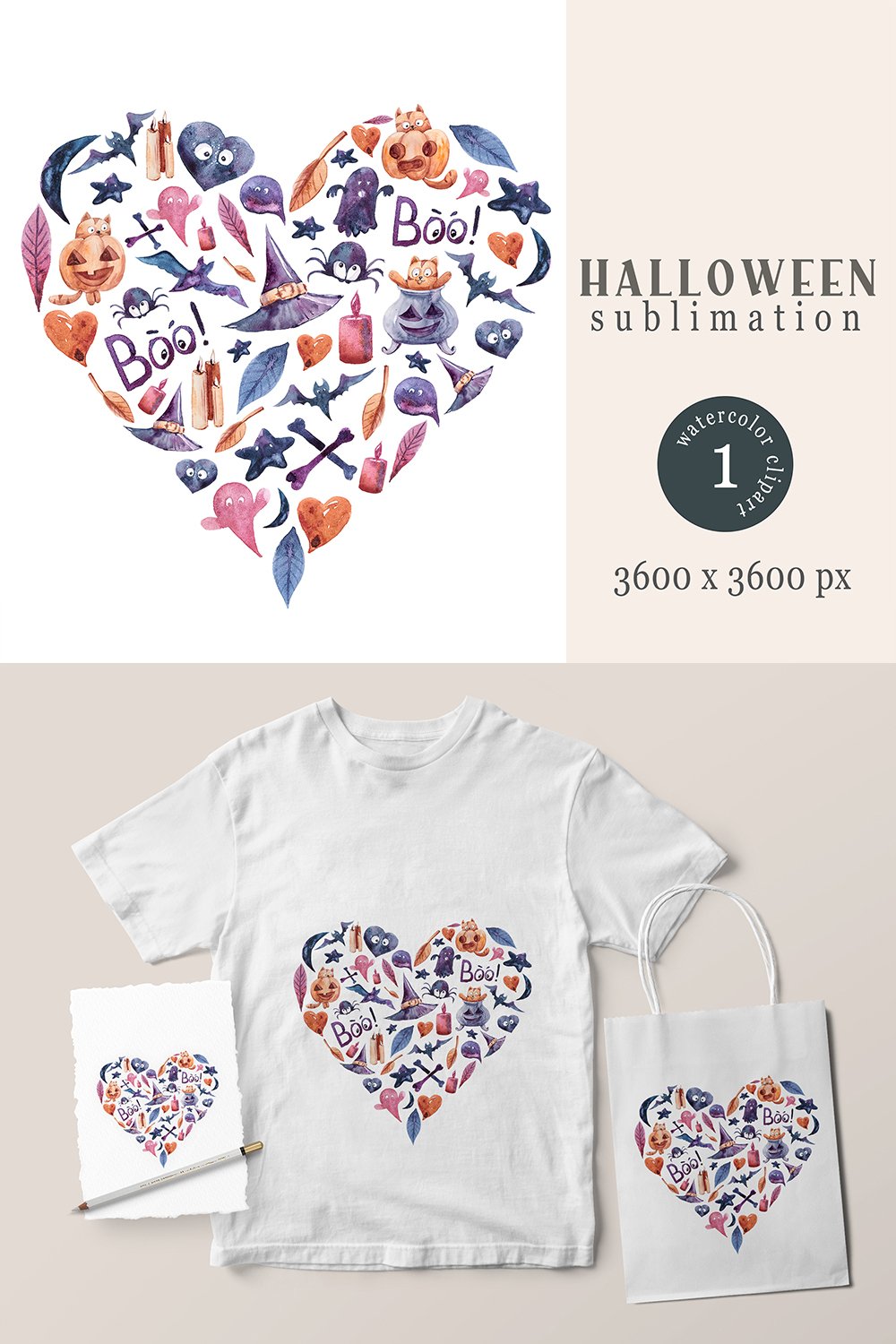 Halloween watercolor kids sublimation / png file/ clipart