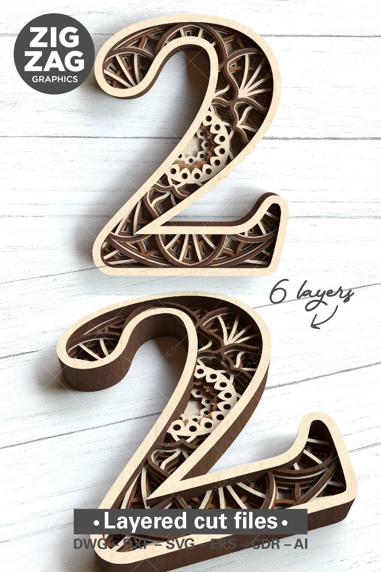 3D Layered mandala Number 2 svg cut file