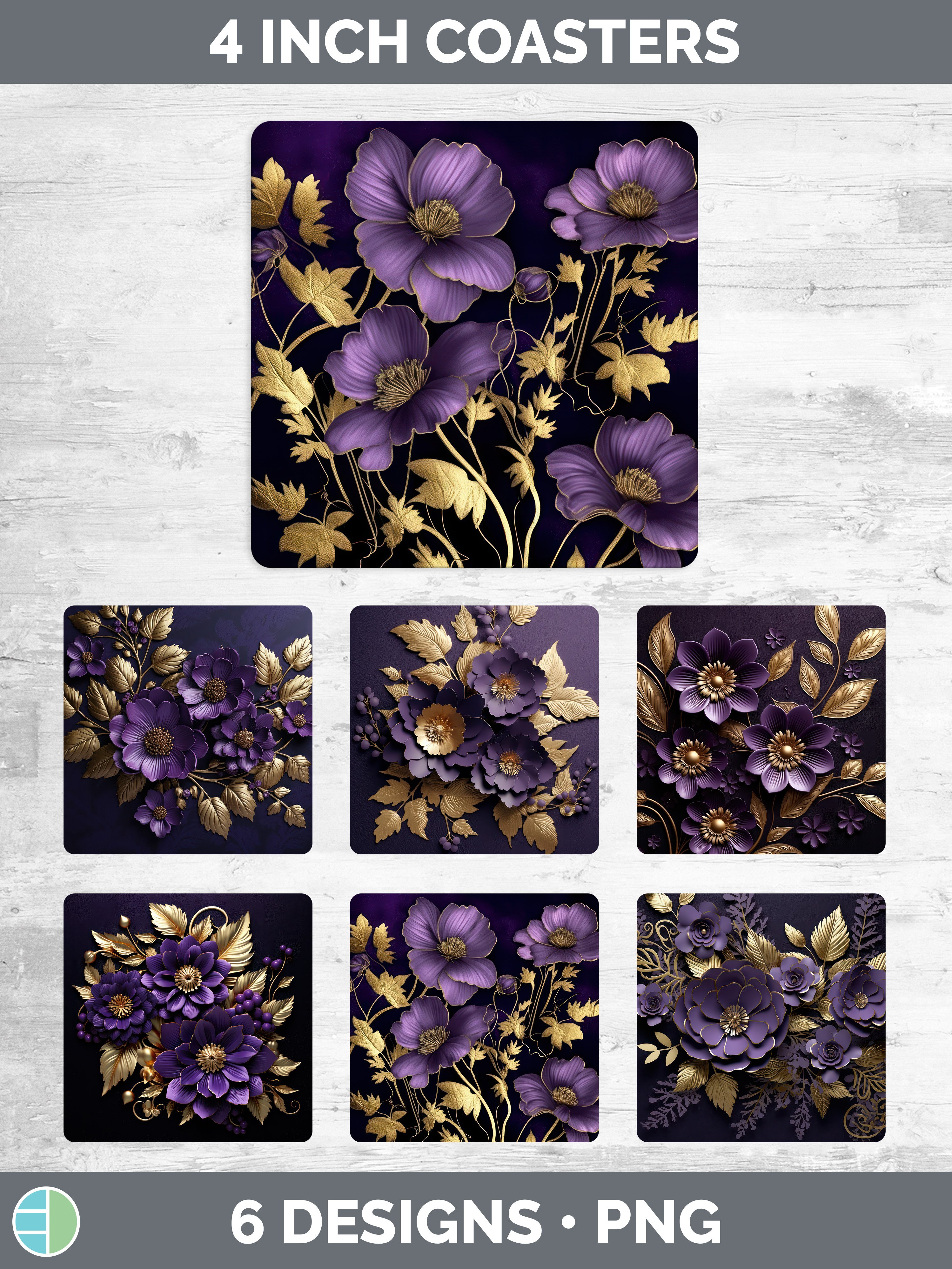 3D Elegant Violet Flowers Square Coaster | Sublimation Coast