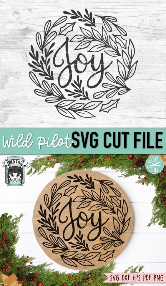 Joy Wreath SVG, Christmas SVG, Round Sign SVG, Xmas SVG