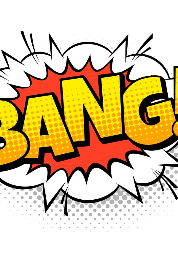 Comic bubble bang text. Cartoon sound speech effect, red and