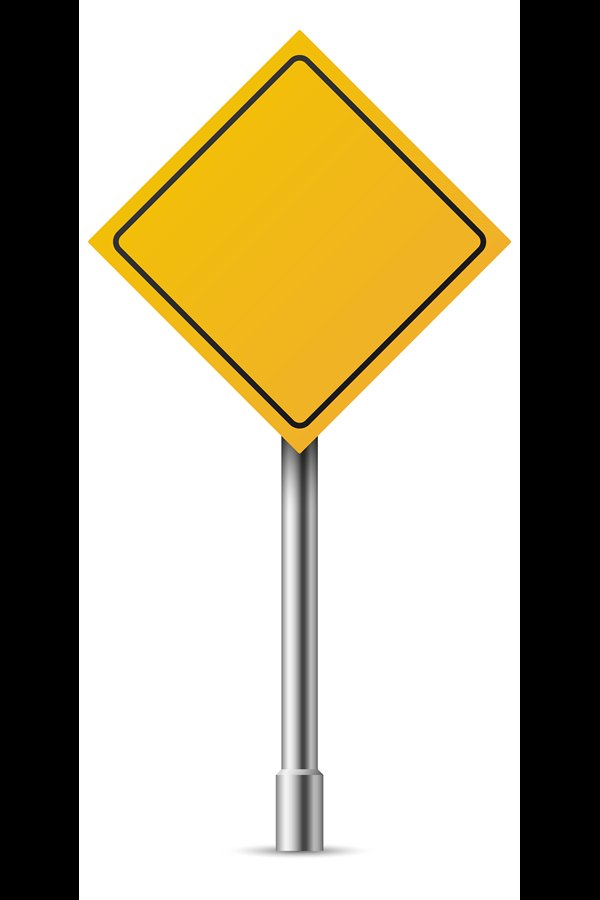 Realistic road sign. Yellow diamond shape. Warning symbol