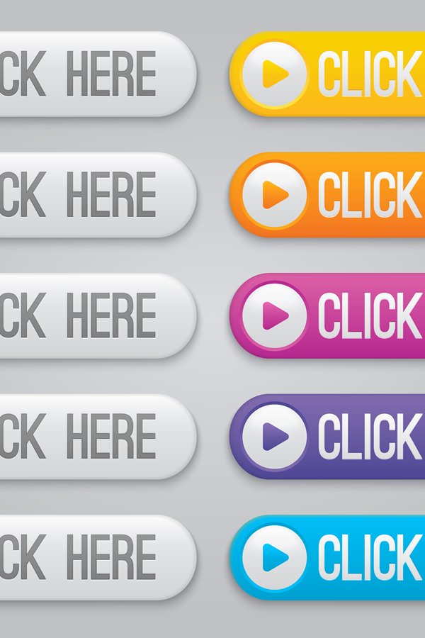 Click here vector buttons collection. Internet clicking butt