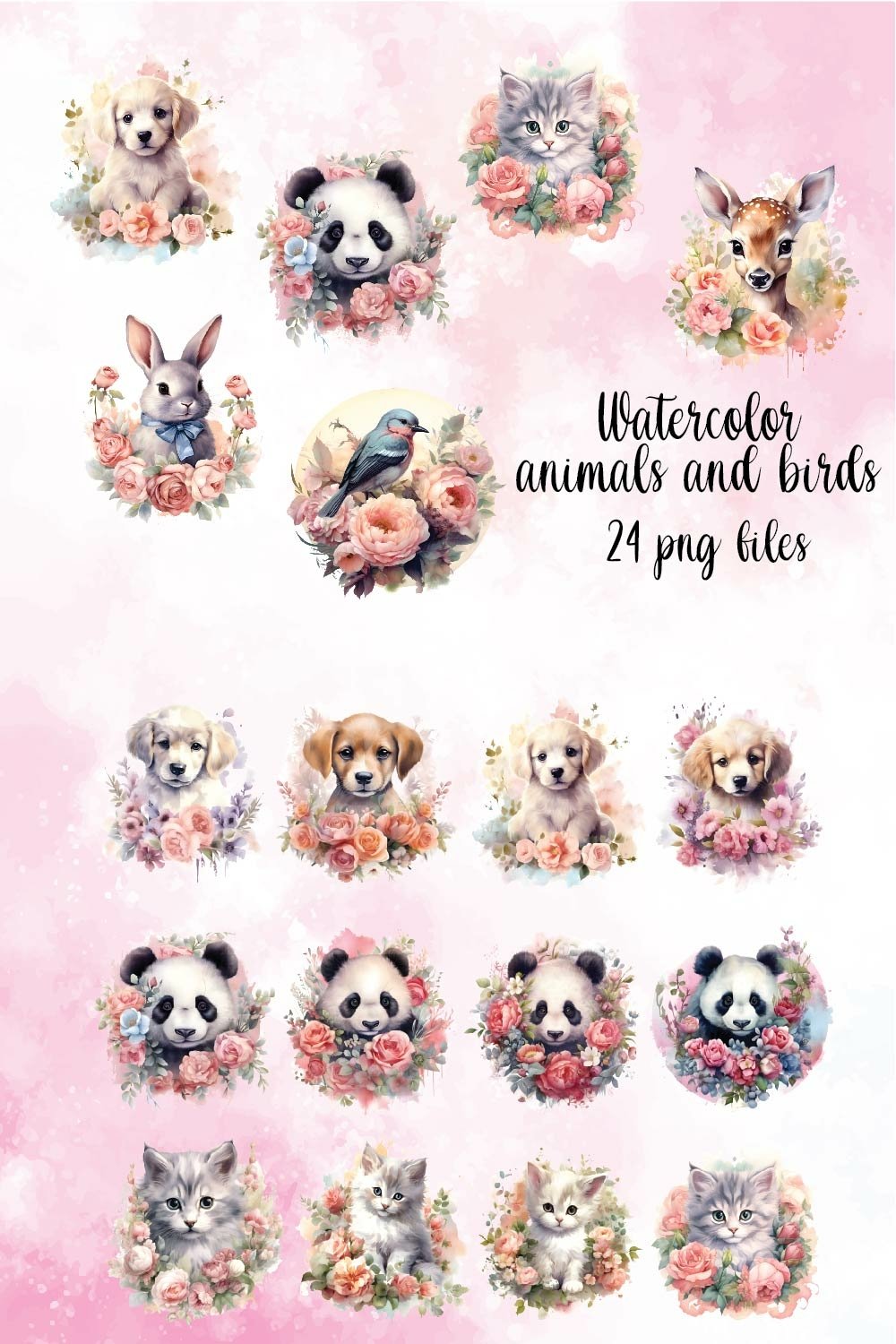 Watercolor Animals Clipart, Sublimation, PNG