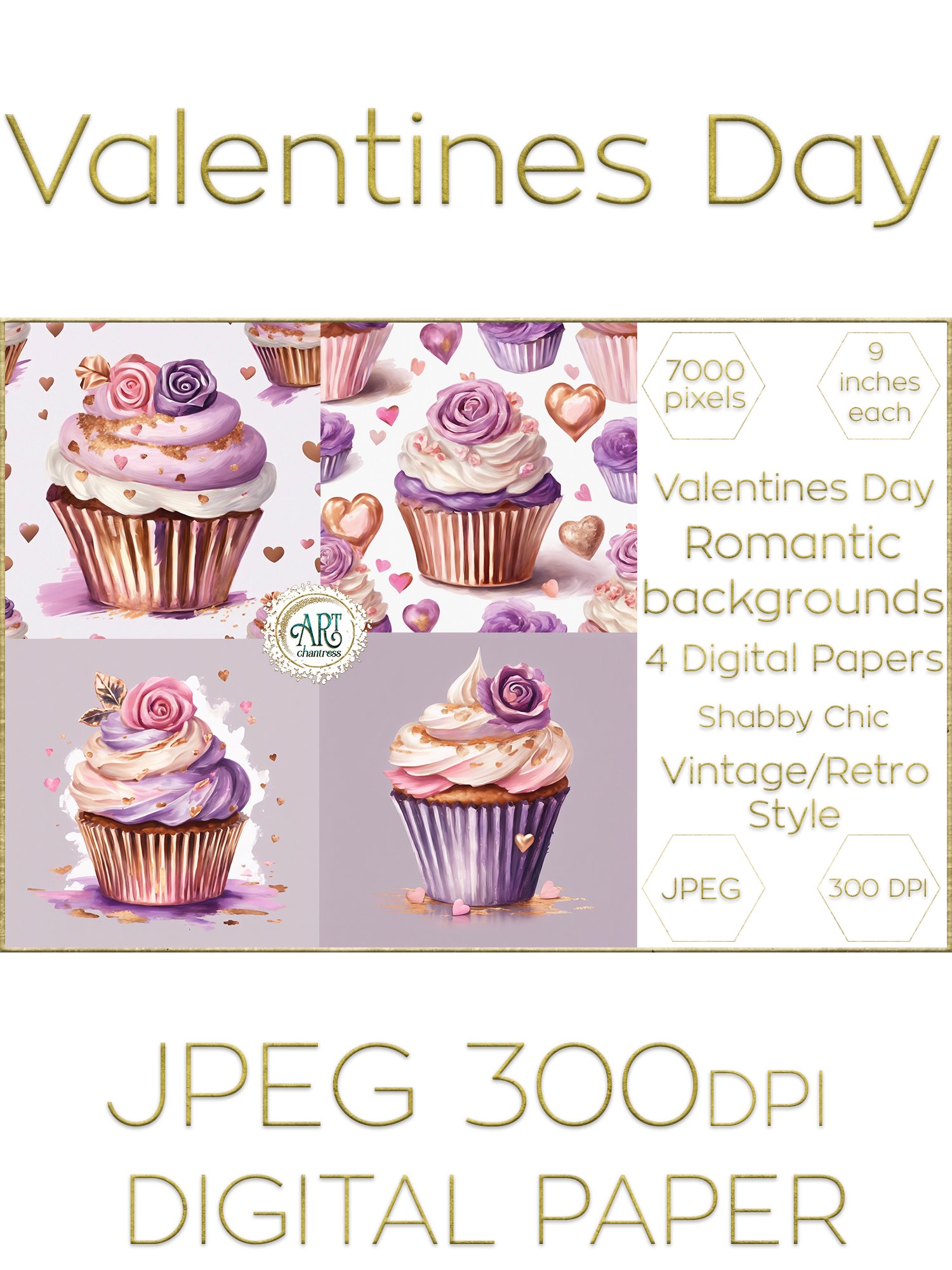 Valentines Day Cupcake Watercolor Digital Papers (3176271)