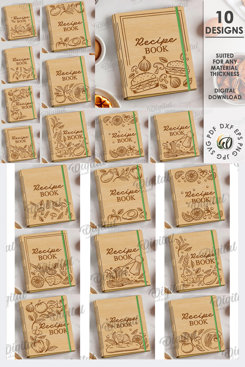 3D Recipe book cover Bundle Laser Cut. Kitchen Decor SVG