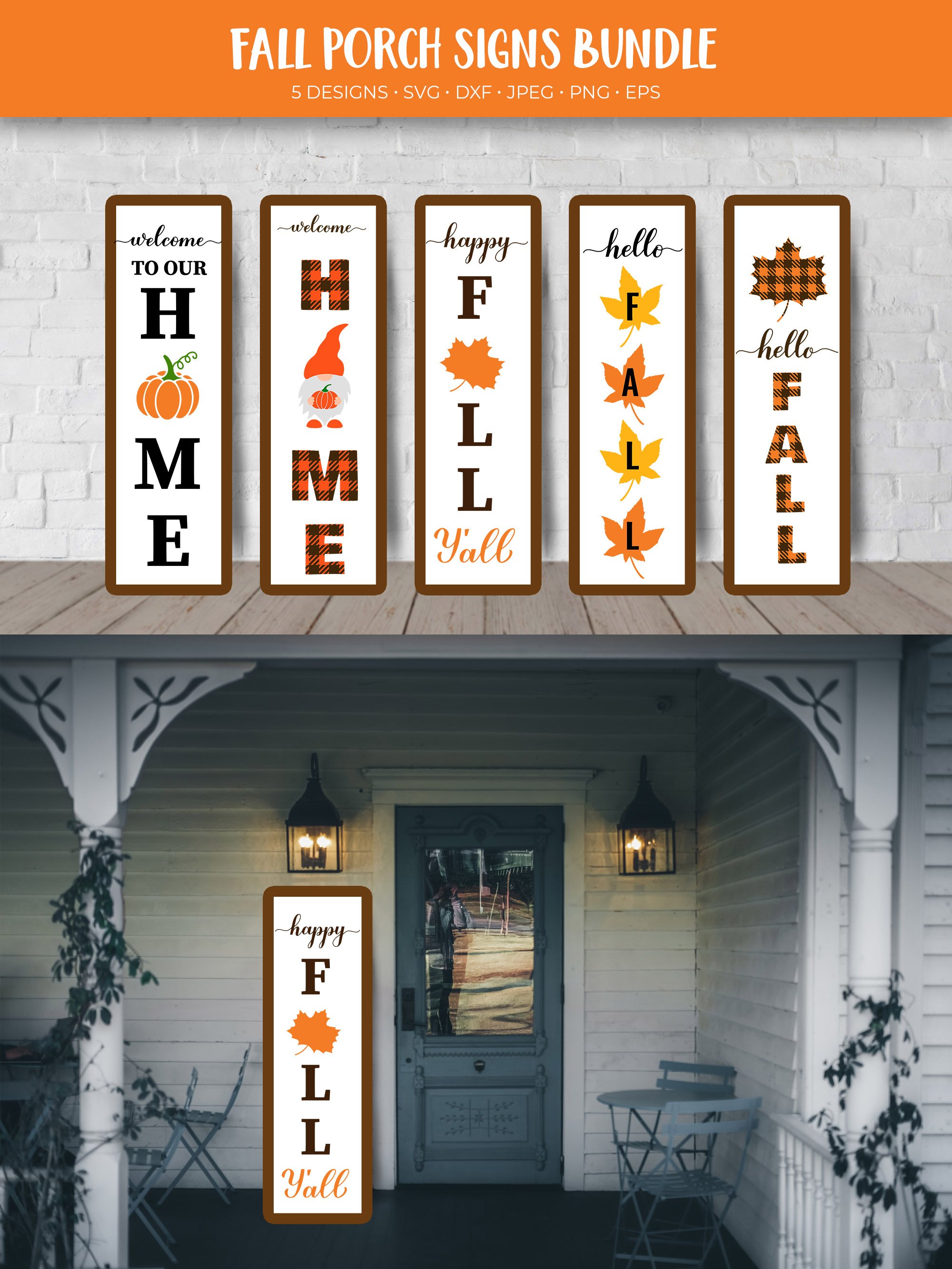 Fall Porch Sign Bundle. Autumn Vertical Porch Signs SVG