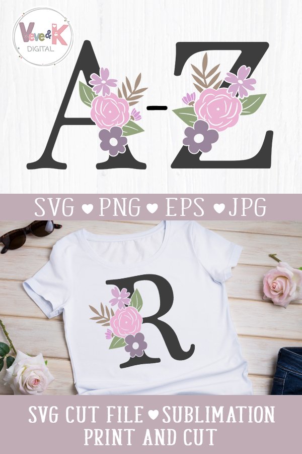 Floral Monogram Letters SVG Bundle, Floral Alphabet SVG Set