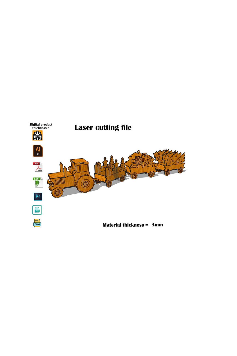 Christmas Tree Tractor SVG 3mm