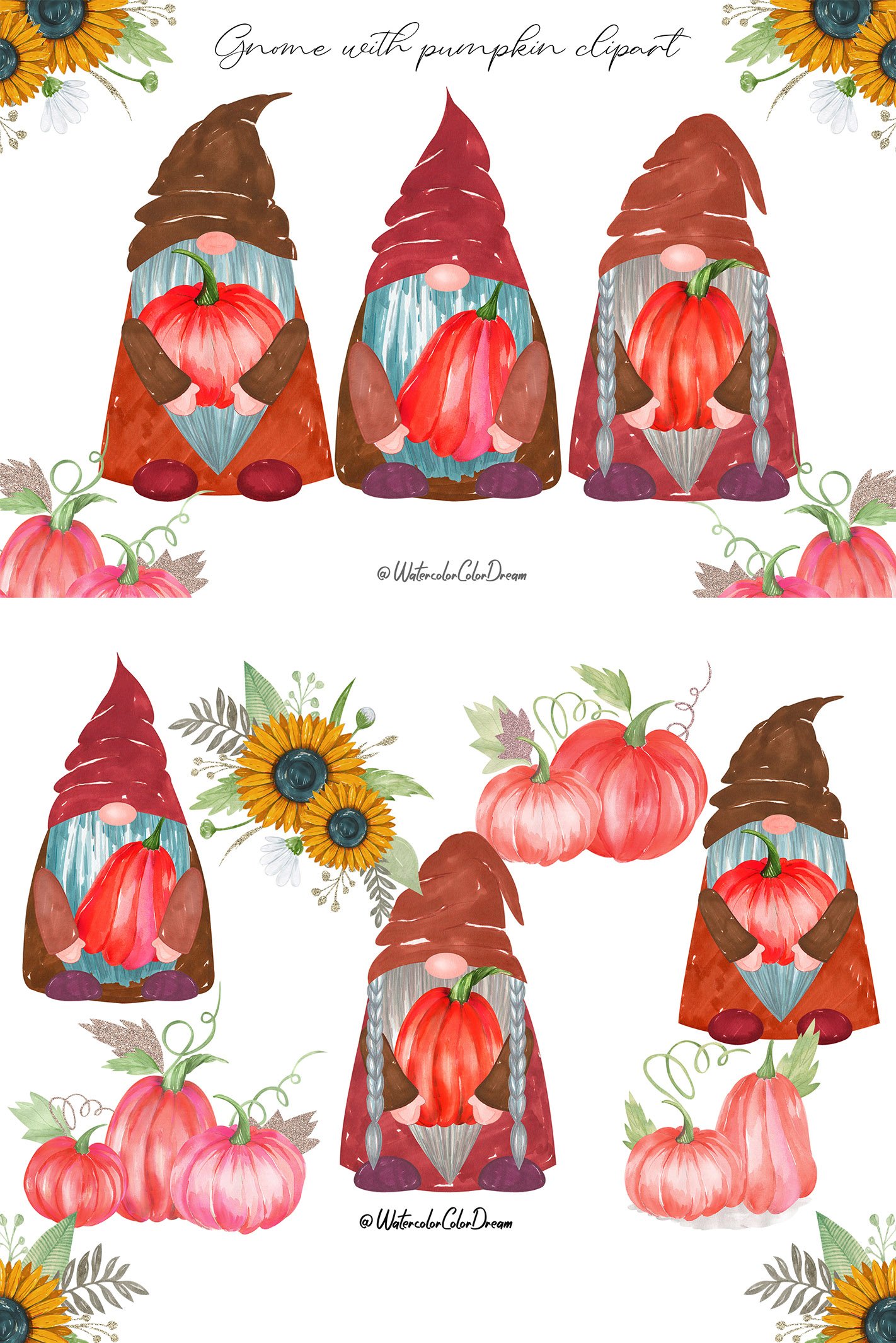 Fall Gnome With Pumpkin Clipart