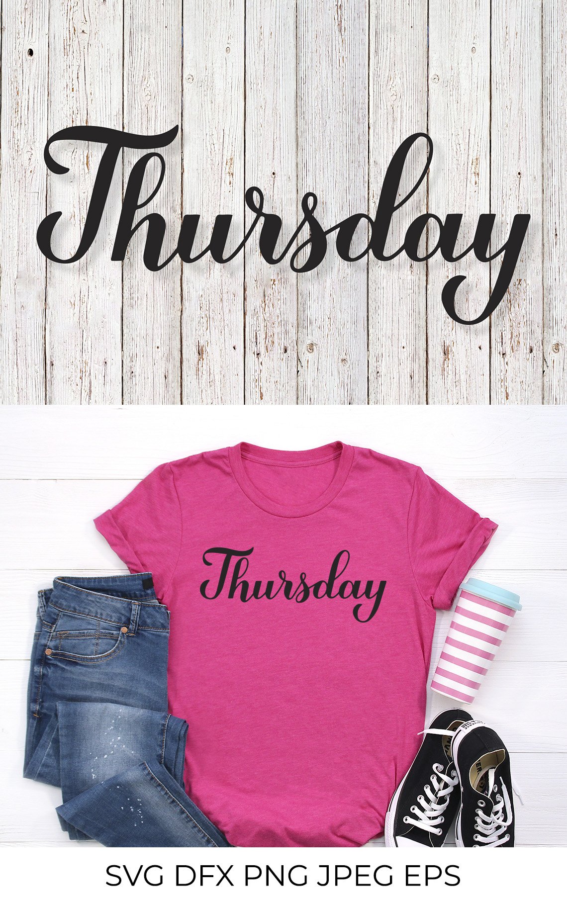Thursday SVG. Calligraphy hand lettering weekdays cut file