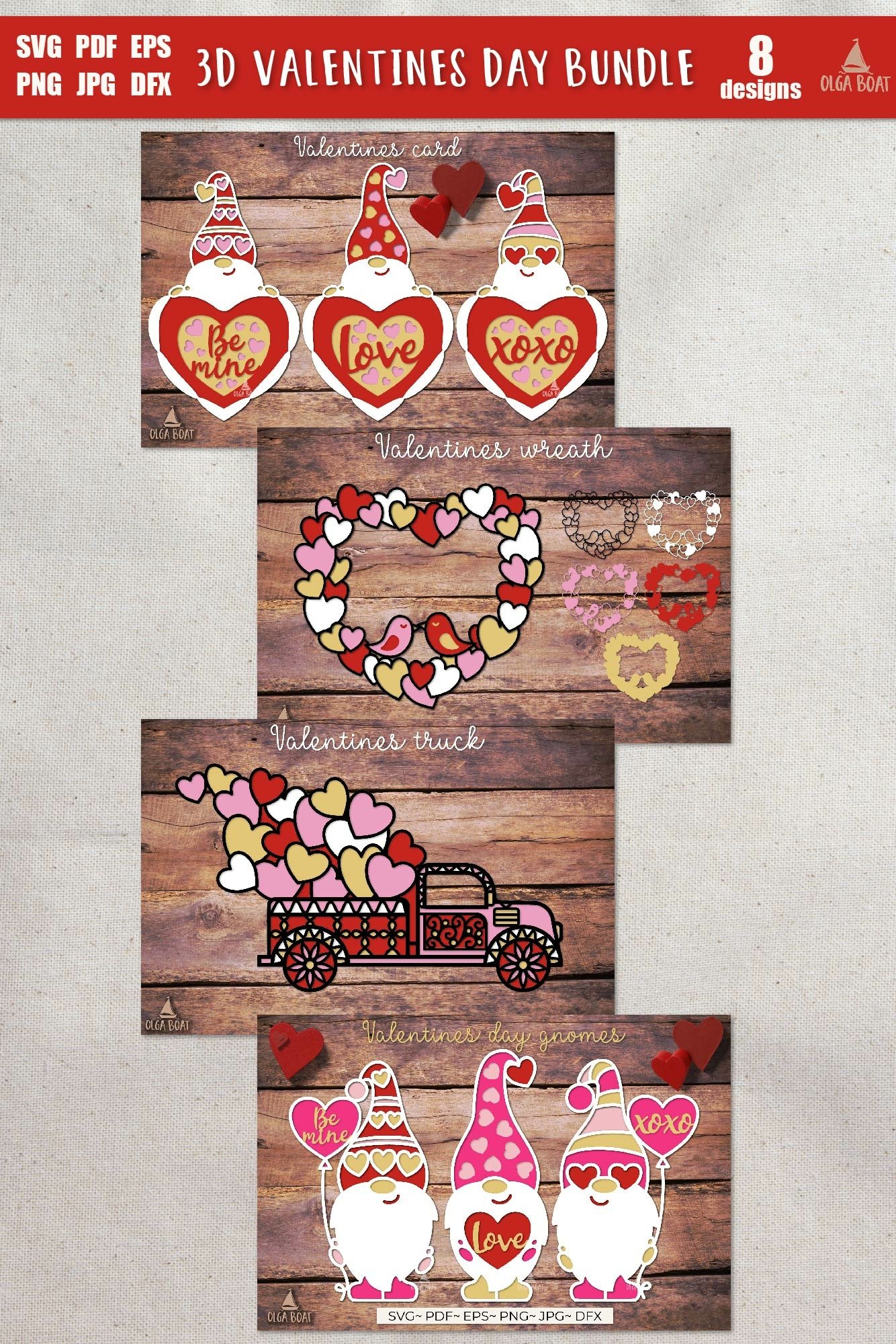 3d Valentine day Bundle, Valentine layered SVG Bundle