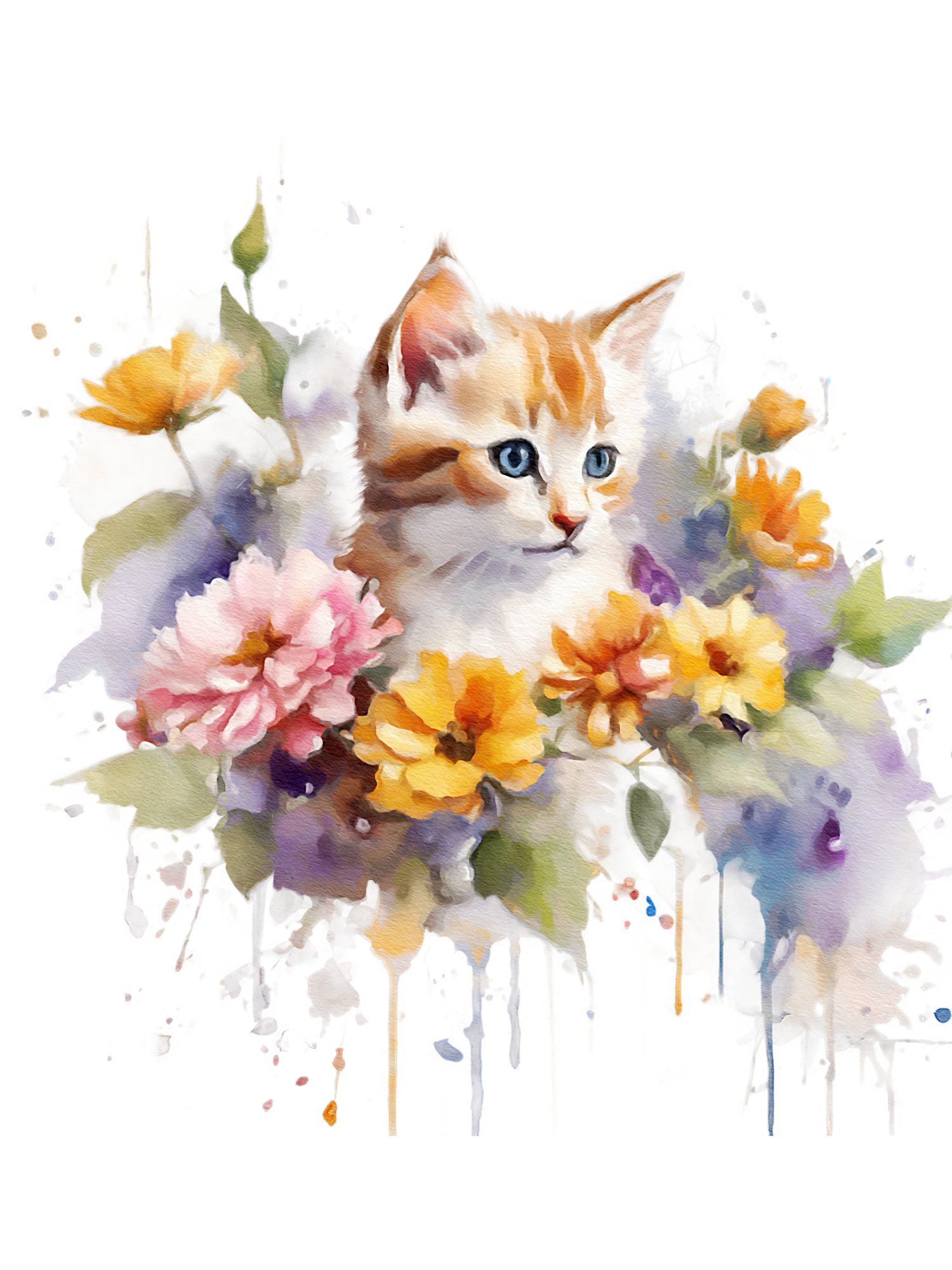Sublimation Tumbler Wrap Watercolor Kitten Flowers (2872030)