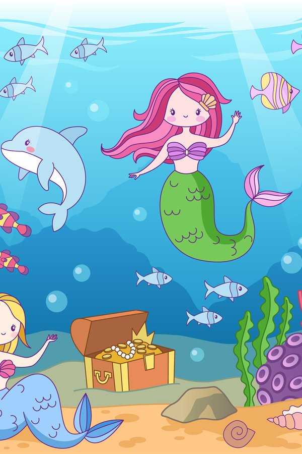 Underwater with mermaids. Seabed with mythical (924245)