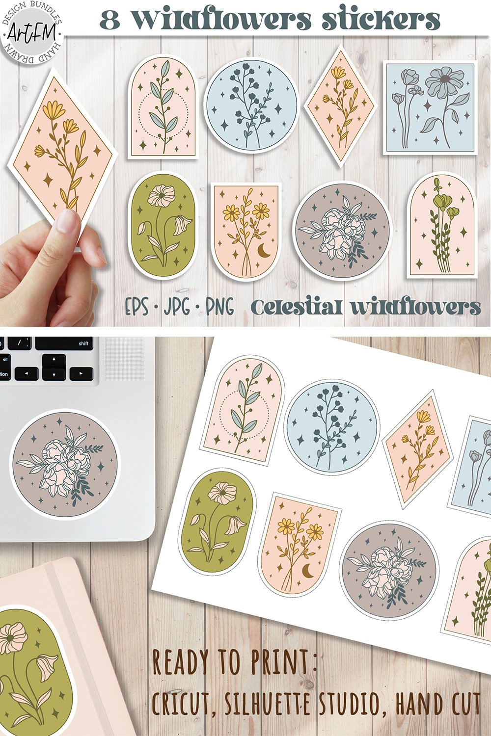 8 Mystical Printable Stickers | Wildflower Sticker Bundle