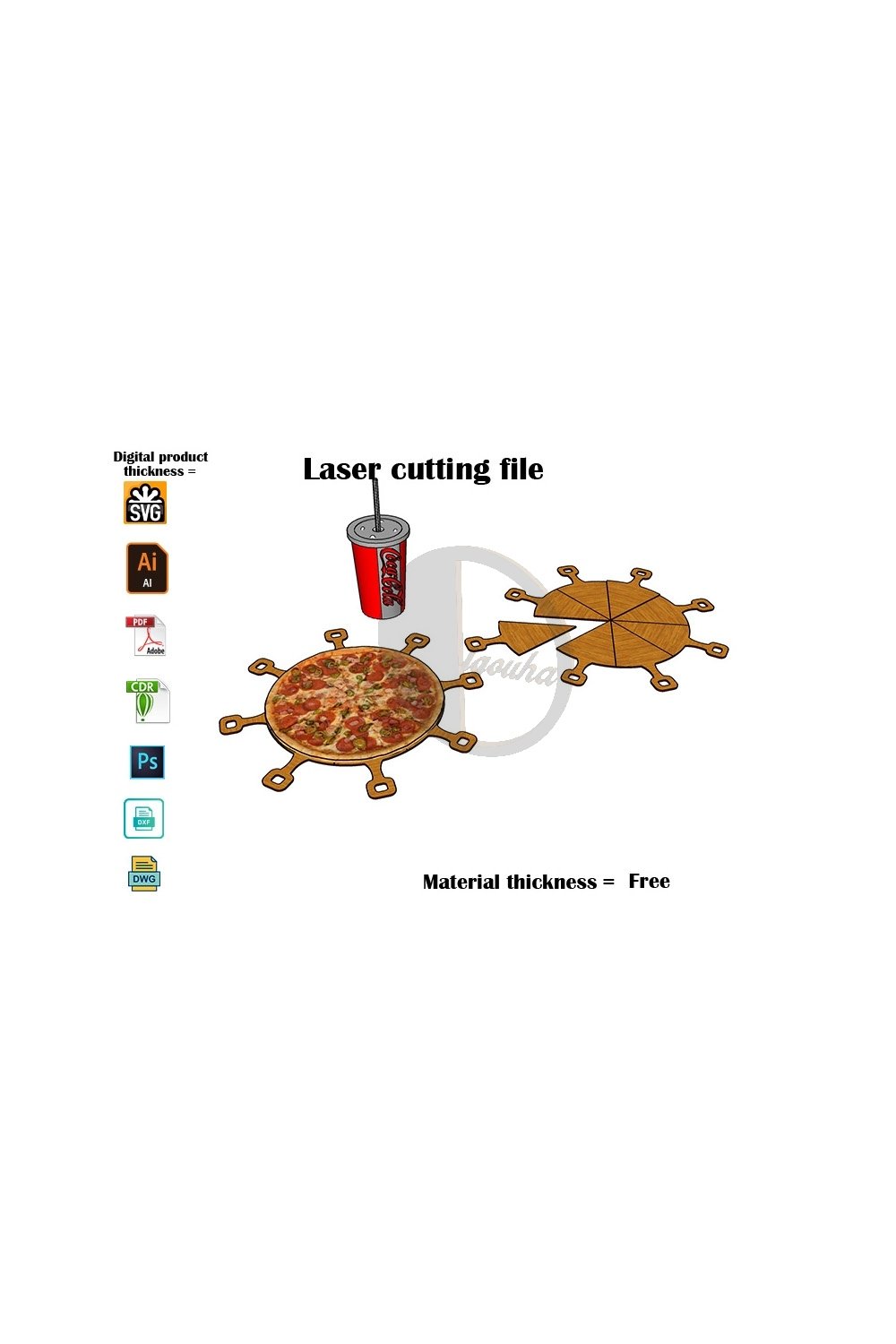 Pizza Serving Plate with Serving Slices- Laser Cut File