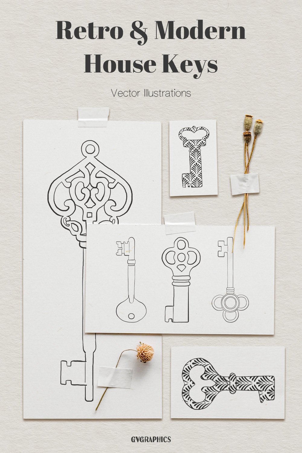 Retro and Modern House Keys Illustrations