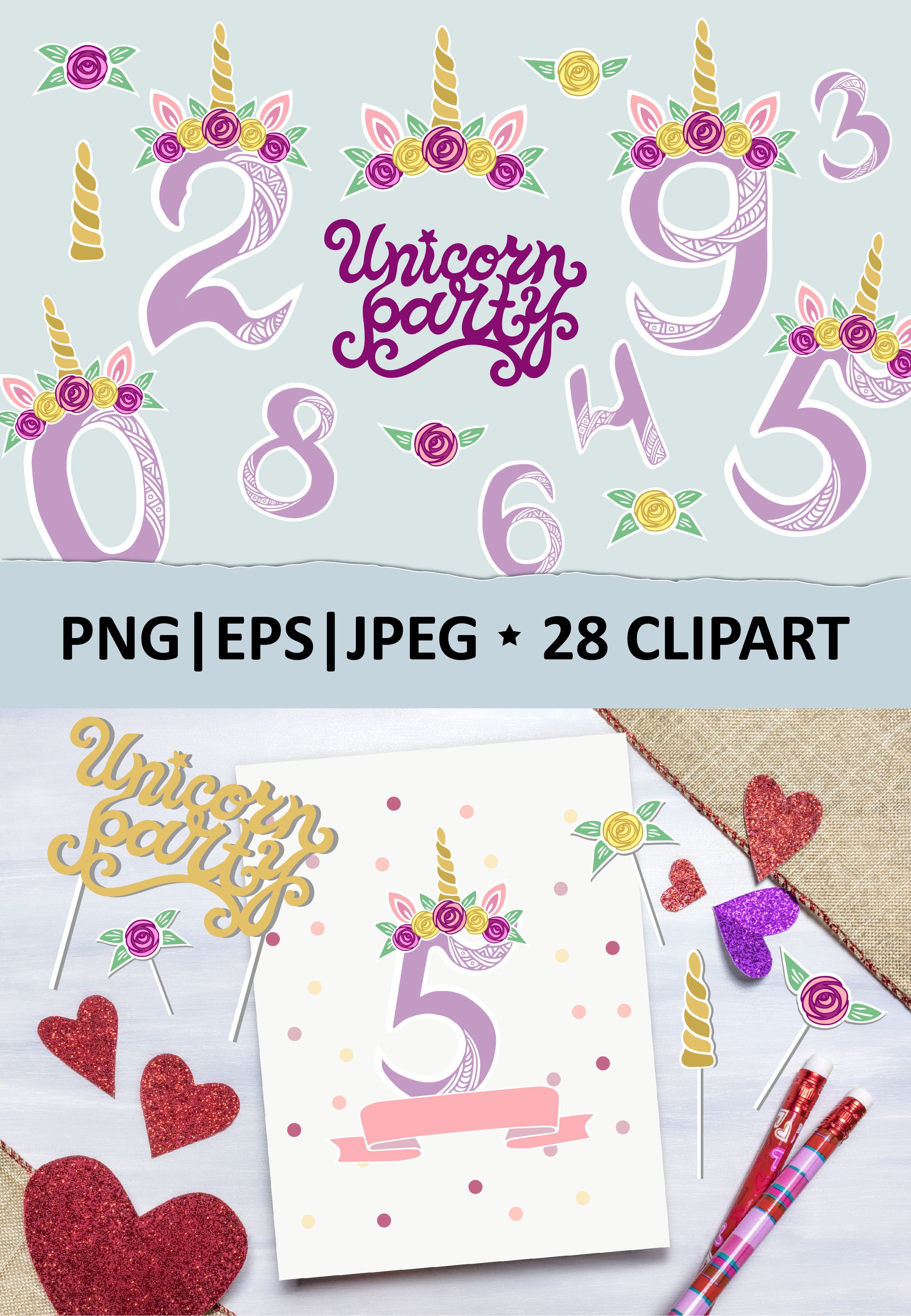 Unicorn numbers pack for Unicorn birthday, cake toppers