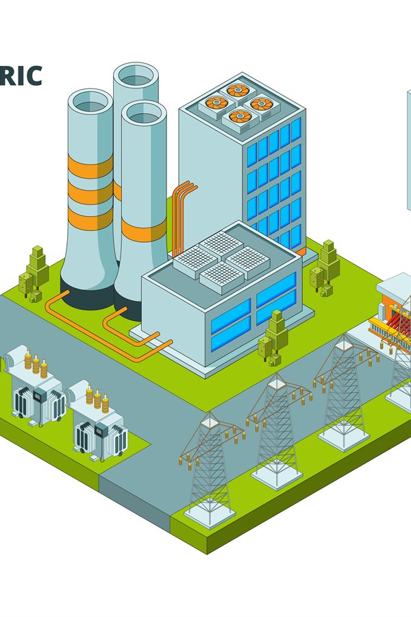 Electric power factory. Industrial electricity plant or stat