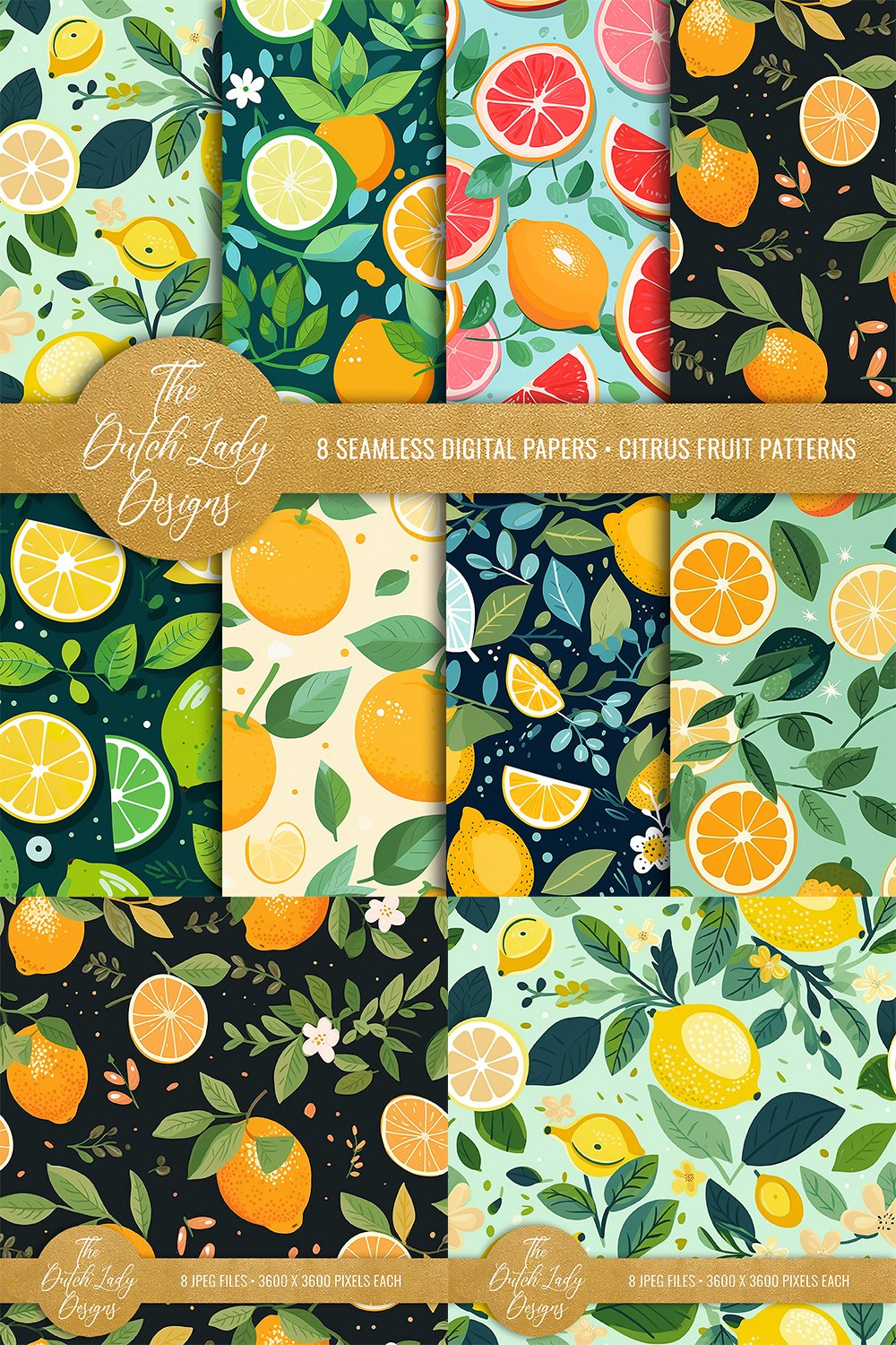 Citrus Fruit Seamless Patterns & Scrapbook Papers