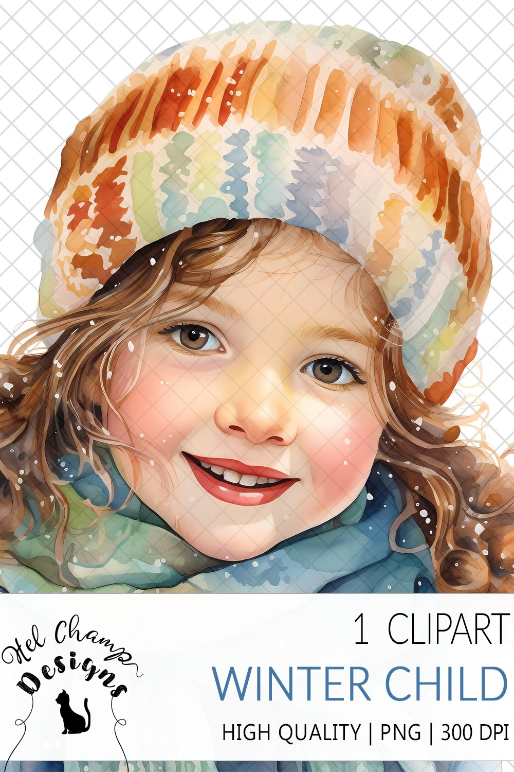 Watercolor winter child girl transparent clipart