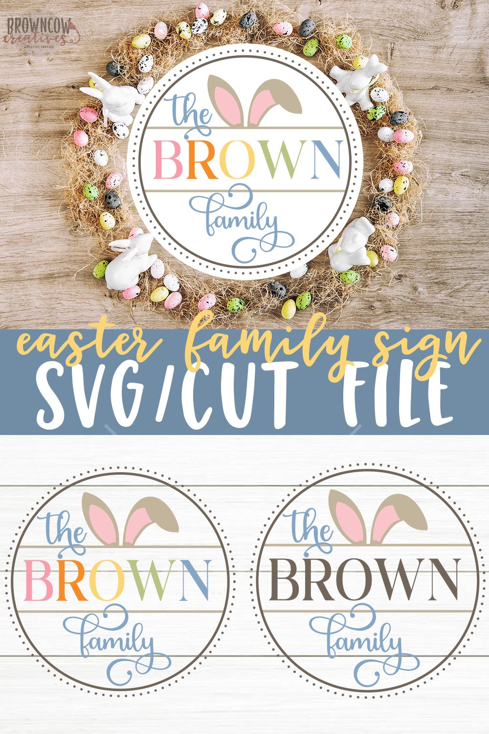 Easter Family Monogram Farmhouse Easter Round Sign SVG