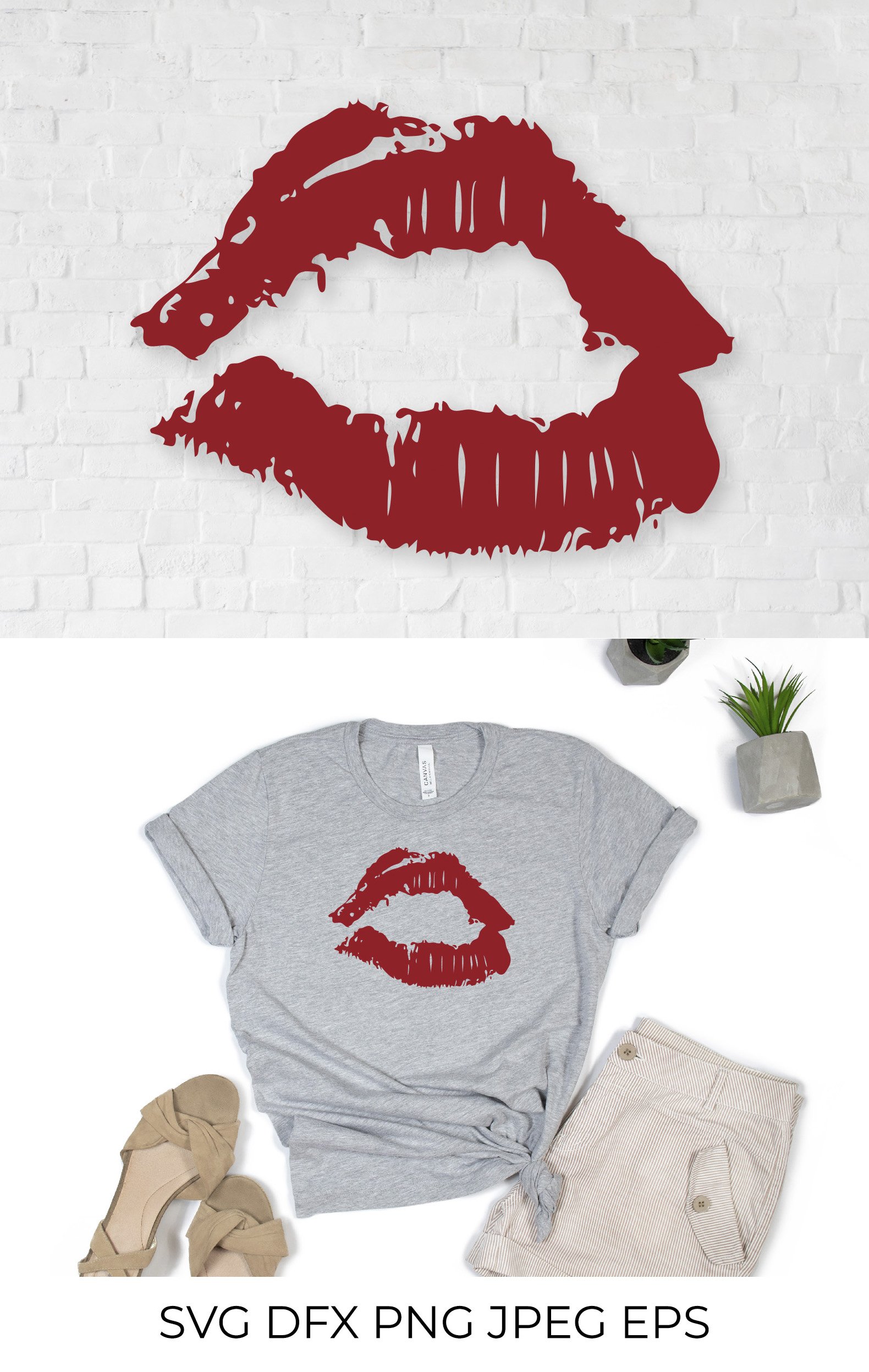 Lips SVG. Red Lips print. Lipstick kiss.