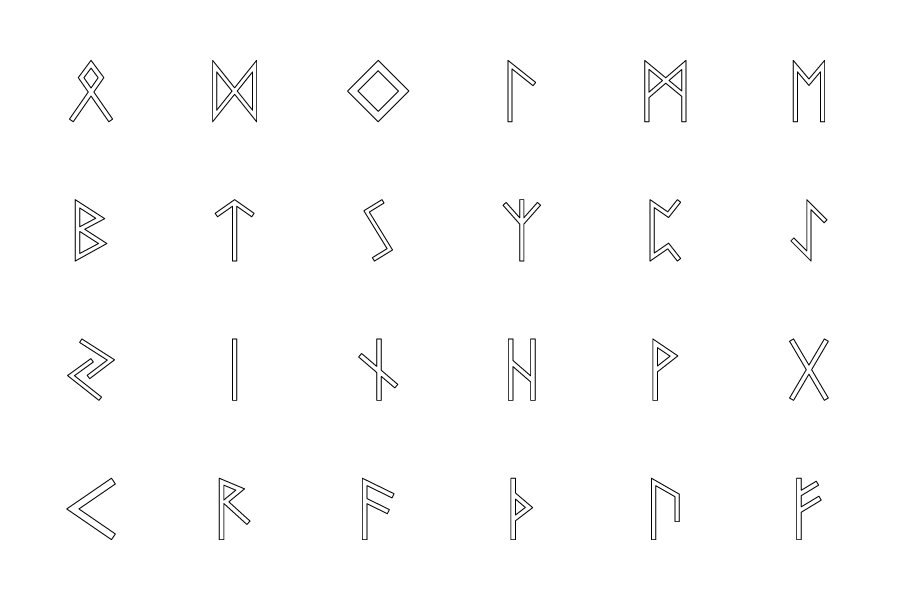 Scandinavian runes black color set outline style