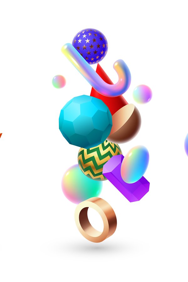 Abstract 3D shape composition. Memphis geometric basic shape