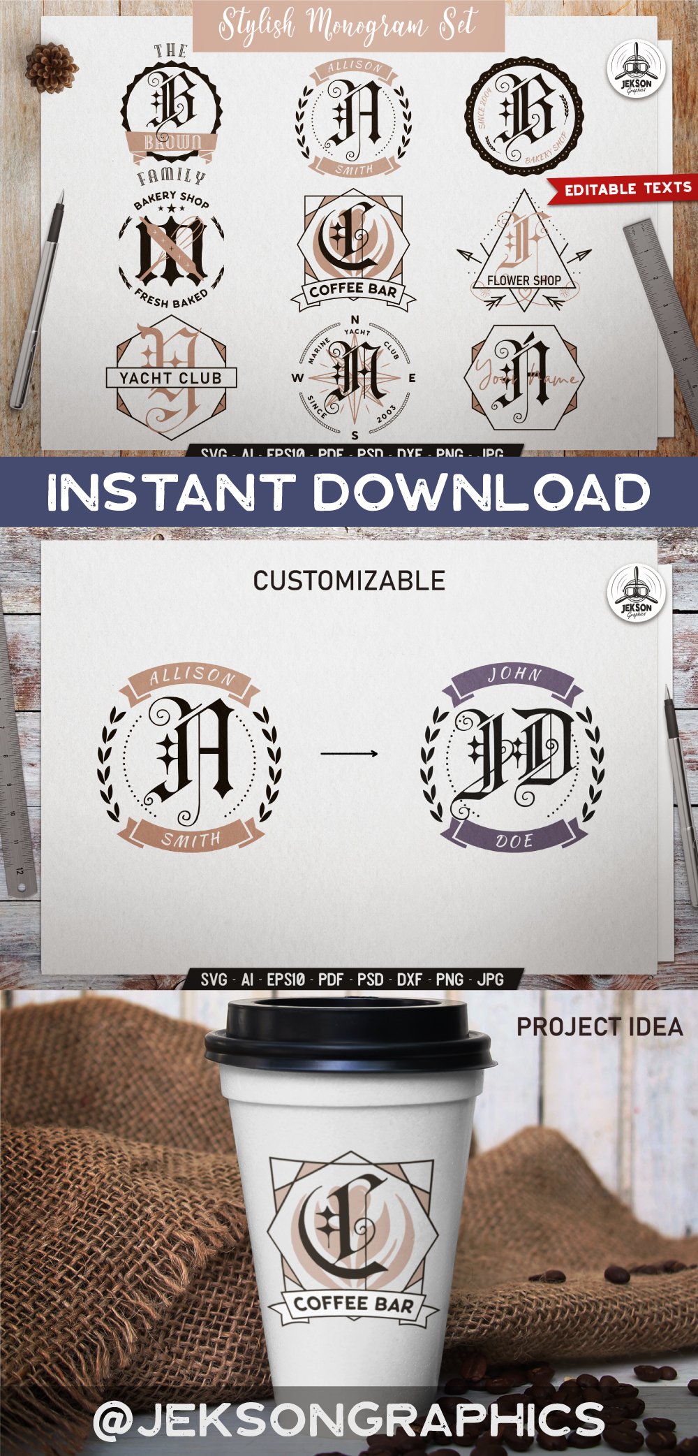 9 Stylish Monogram SVG Bundle | Minimal Templates With Names