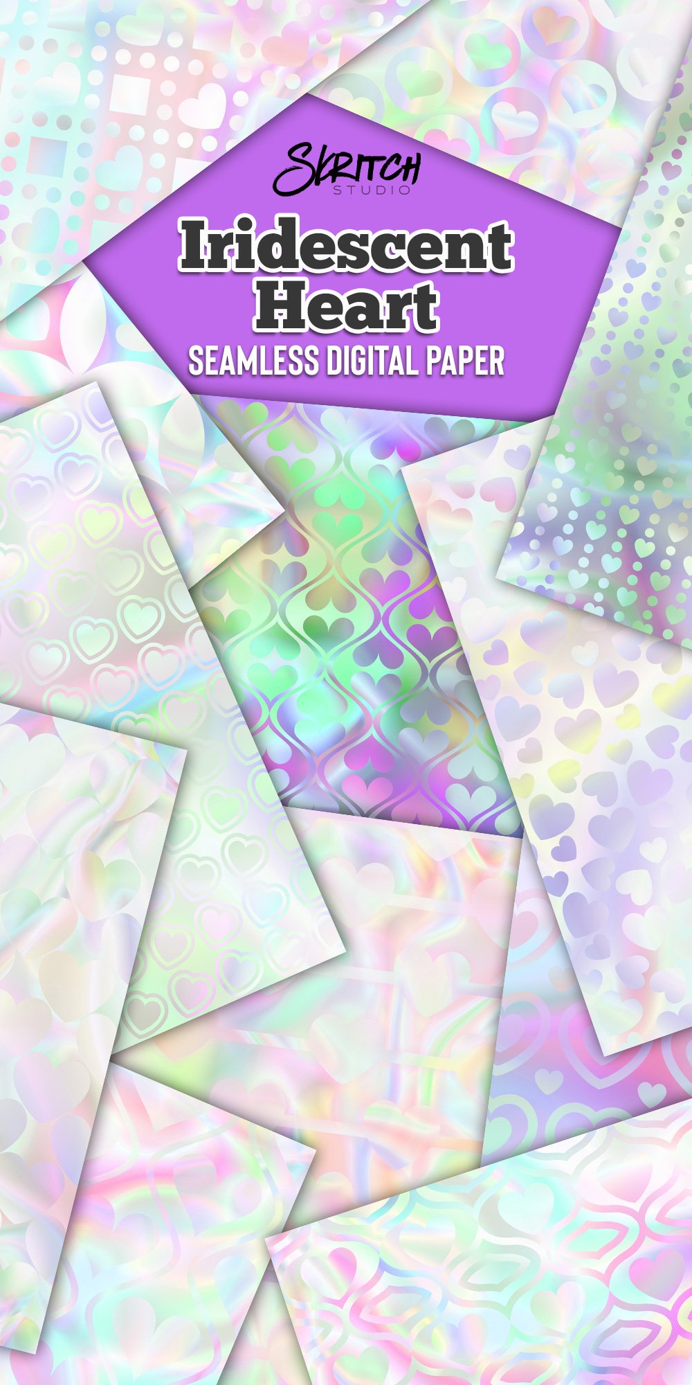 Iridescent Heart Backgrounds | Seamless Digital Paper