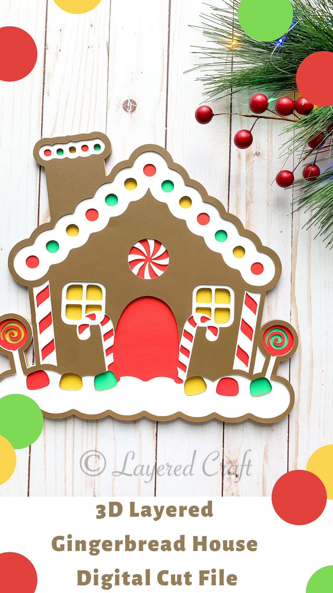 3D Layered Christmas Gingerbread House Digital Cut (919781)