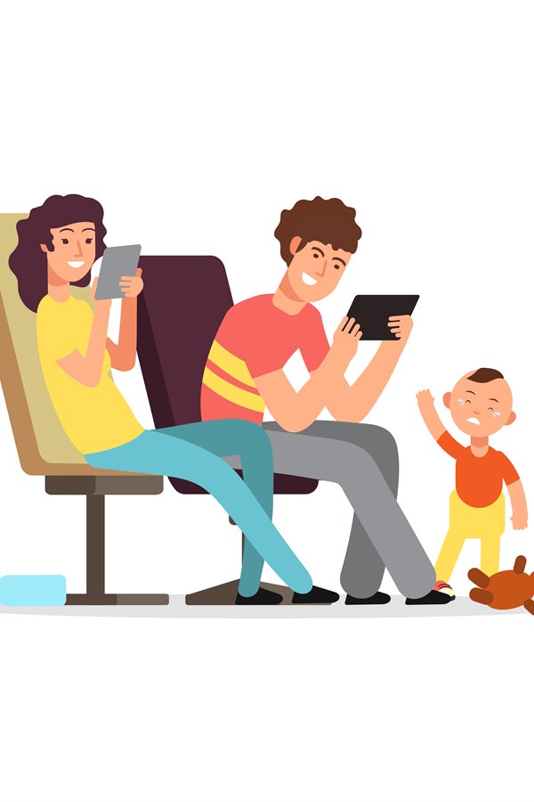 Young parents do not pay attention to child vector illustrat